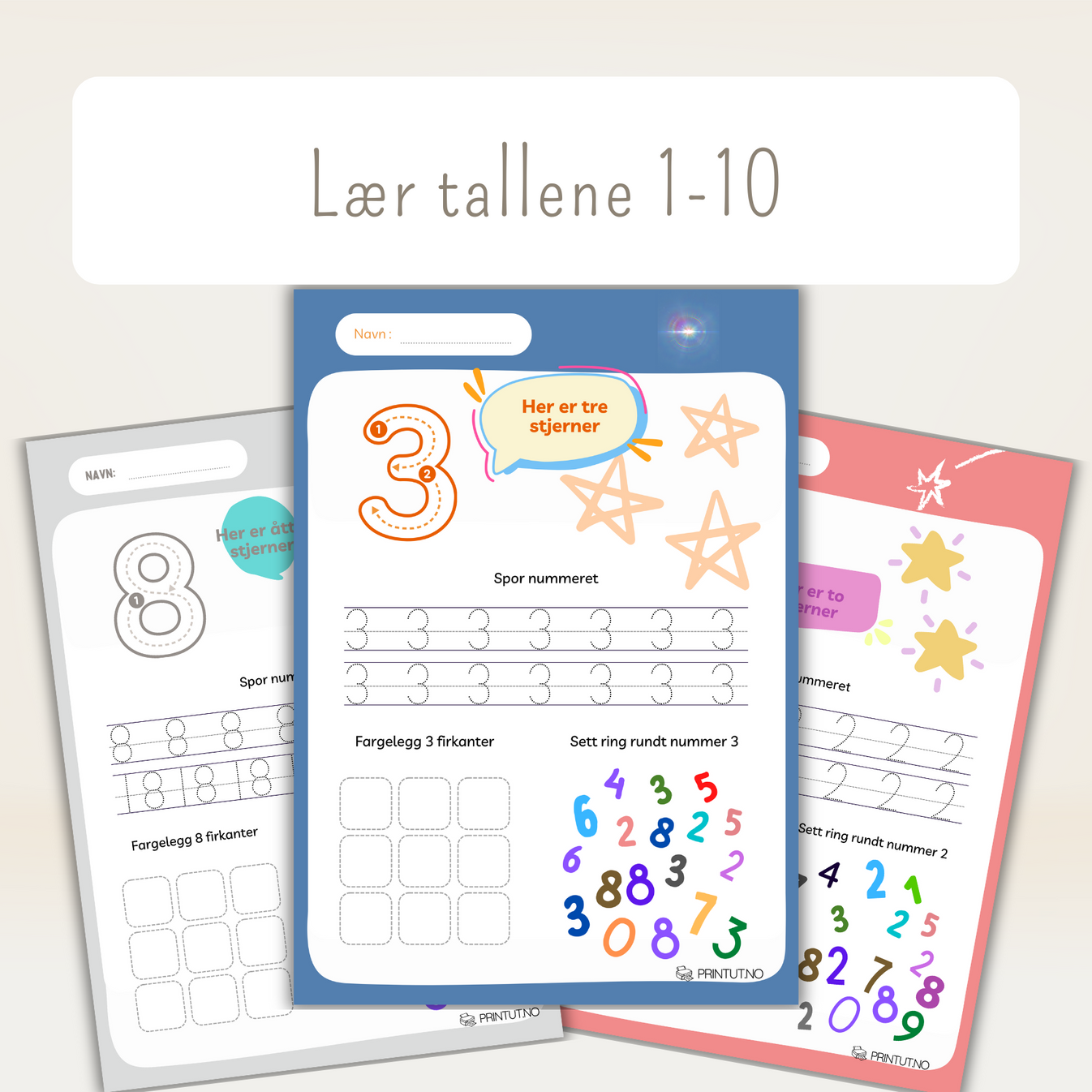 Tallene 1–10 | Utskrivbare læringsark for barn – Lær å telle og skrive ...